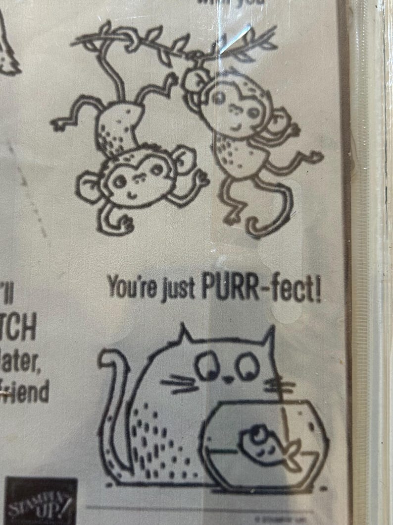 Stampin up Catch You Later Clear Stamps Cling Stamps NIP Cat Monkey ...