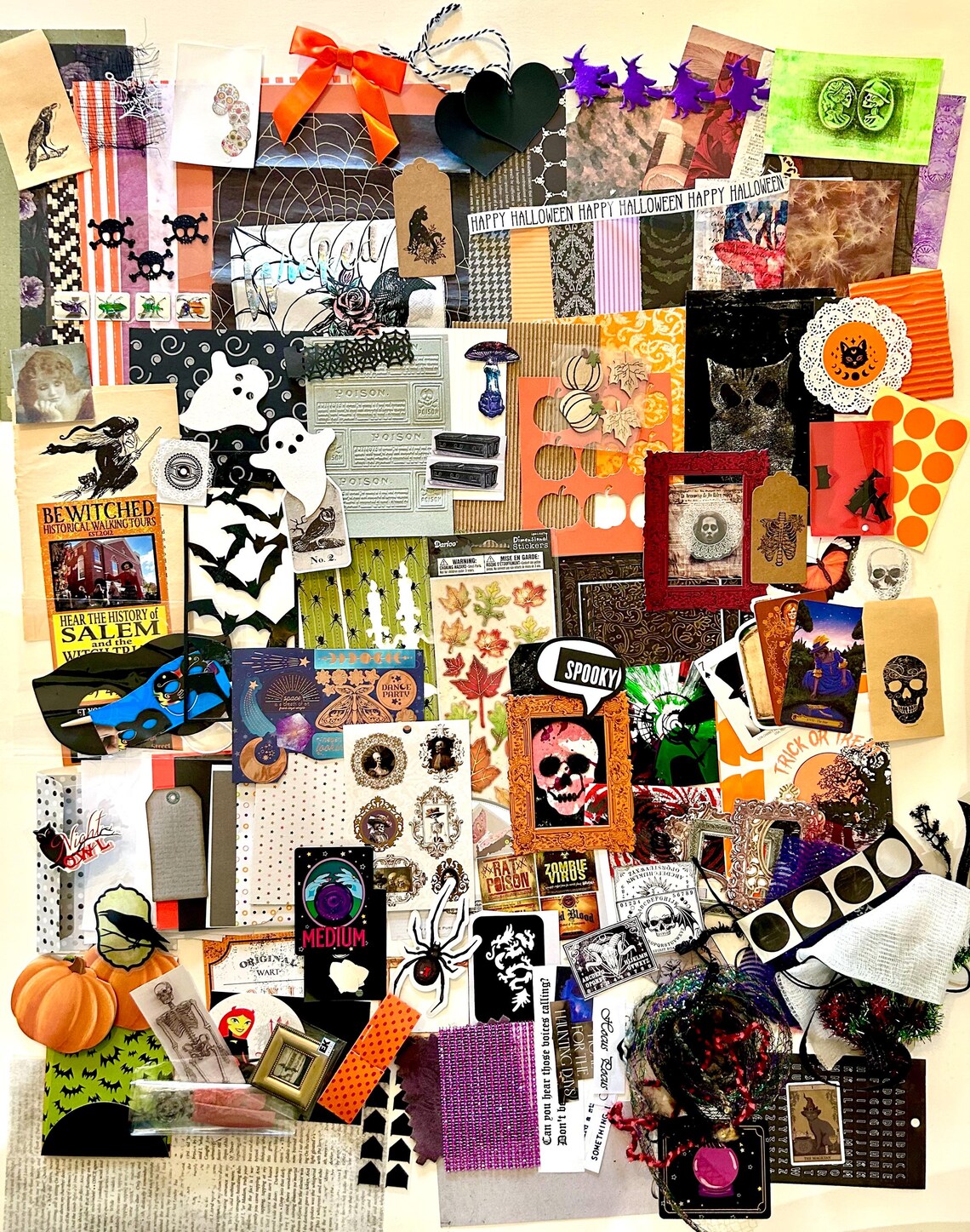 Huge Halloween Junk Journal Kit Paper Ribbons Felt Pieces Spooky Bats ...