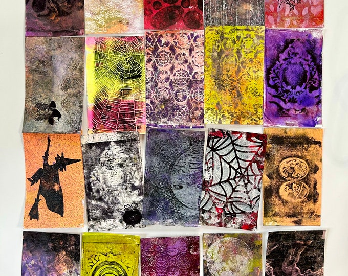 GELLI PRINTS Winter Abstract Index Cards Set of 20 Handprinted UNIQUE ...