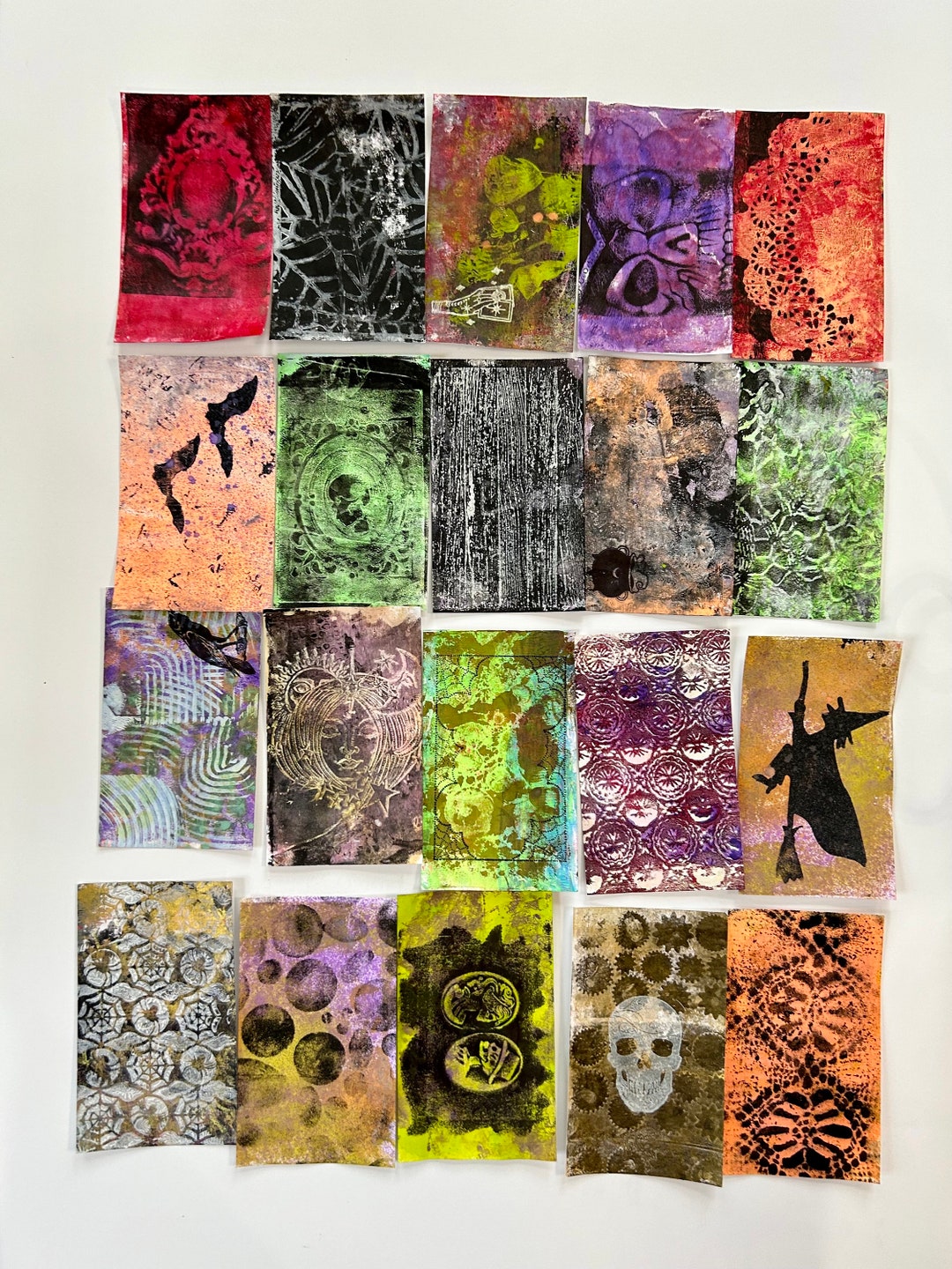 GELLI Prints HALLOWEEN Index Cards 20 Pieces Handprinted UNIQUE Junk ...