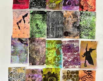 GELLI PRINTS Winter Abstract Index Cards Set of 20 Handprinted UNIQUE ...
