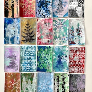 GELLI PRINTS Winter Abstract Index Cards Setof 20 Handprinted UNIQUE ...