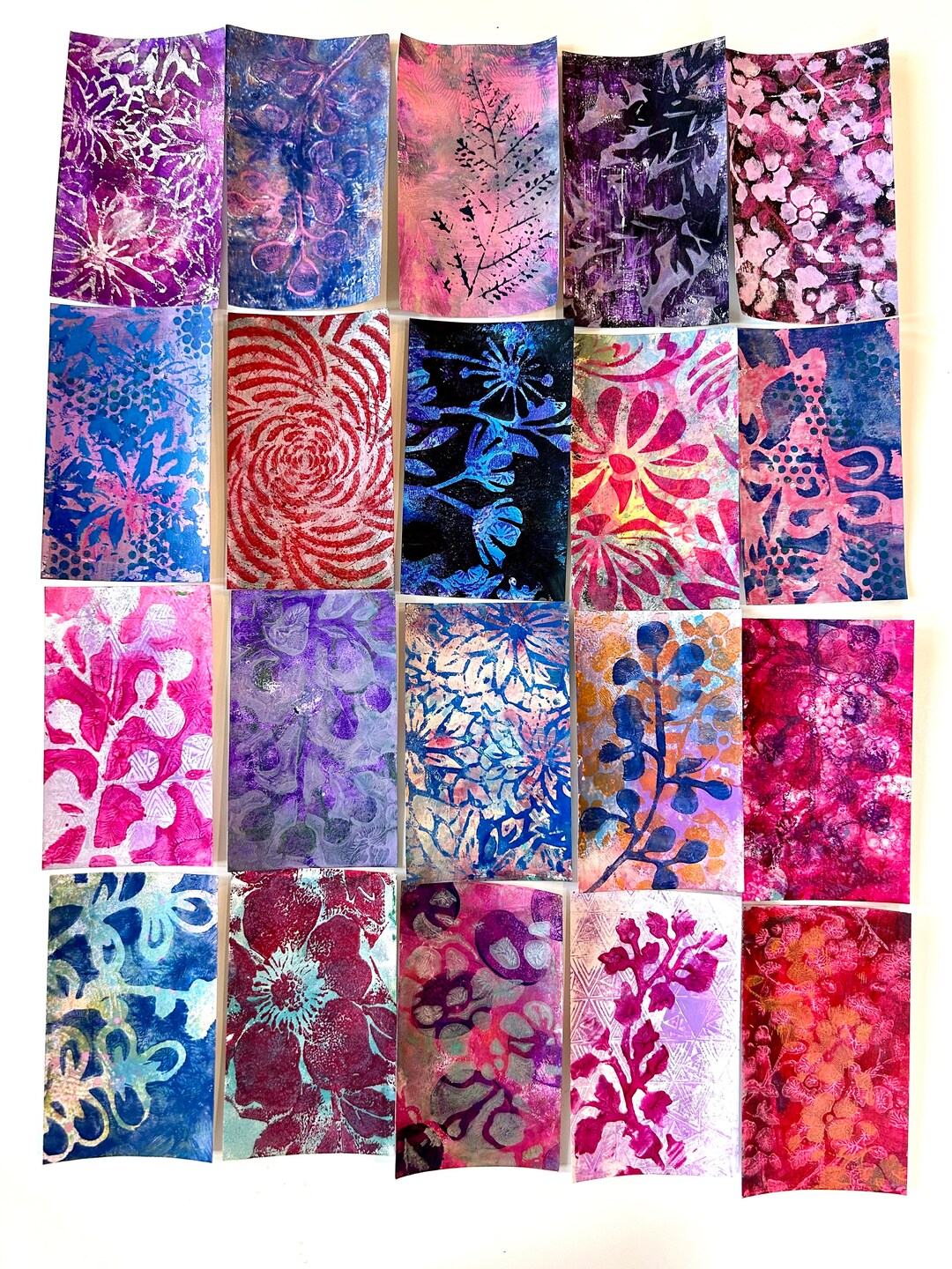 GELLI PRINTS Floral Abstract Index Cards 20 Cards Handprinted UNIQUE ...