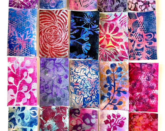 GELLI PRINTS Floral Abstract Index Cards 20 Cards Handprinted UNIQUE ...