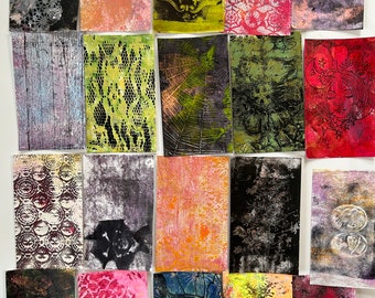 Winter Themed GELLI PRINTS Abstract Index Cards Set of 20 Handprinted ...