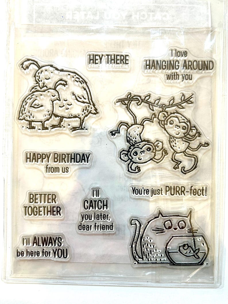 Stampin up Catch You Later Clear Stamps Cling Stamps NIP Cat Monkey ...