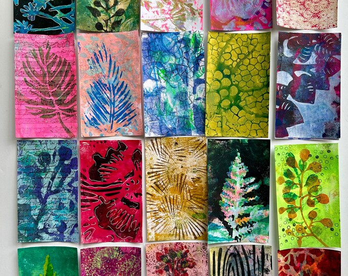 Winter Themed GELLI PRINTS Abstract Index Cards Set of 20 Handprinted ...