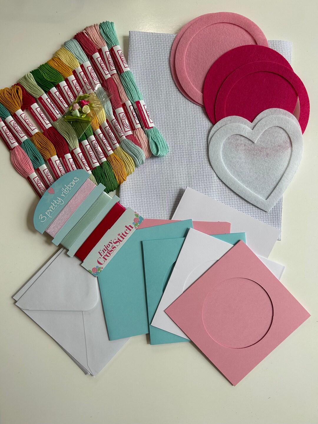 Cross Stitch Diy Card Making Kit Embroidery Floss Aida Cloth Blank ...