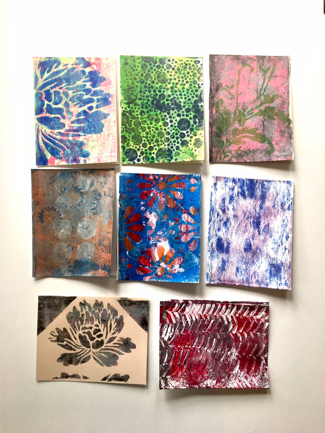 Gelli Printed Greeting Cards With Envelopes Set of 8 Hand - Etsy
