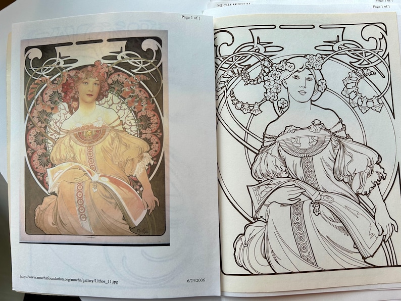 Vintage Alphonse Mucha Coloring Book 1970s Art Nouveau Posters Art ...