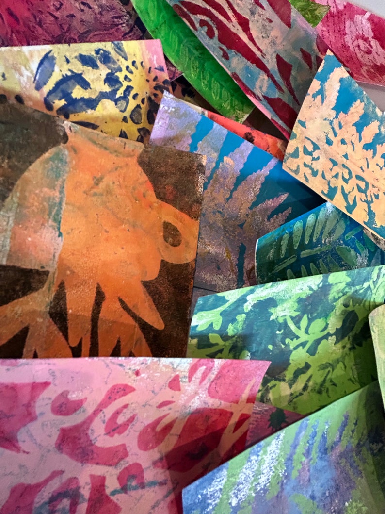 GELLI PRINTS Botanical Abstract Index Cards 20 Pieces Handprinted ...