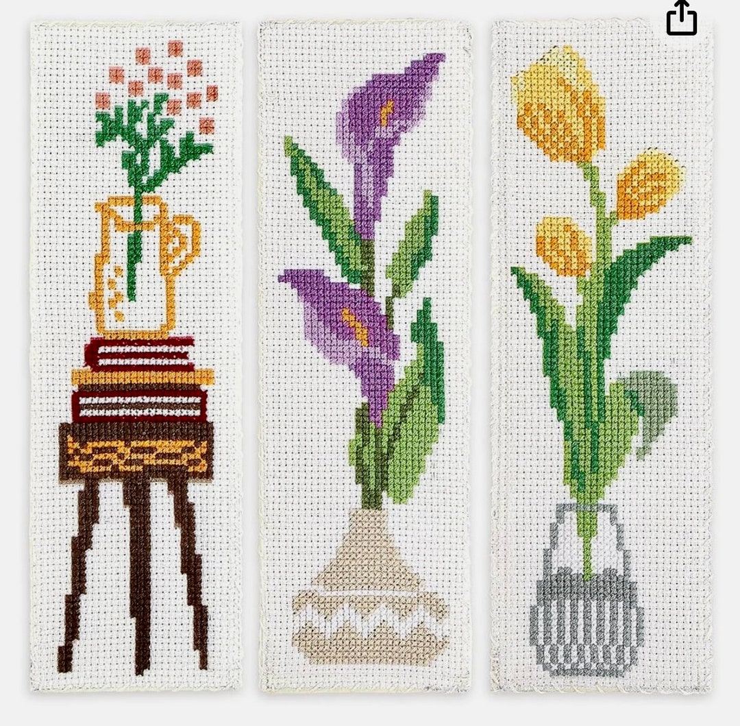 Flower Bookmarks Cross Stitch Kit Floral SET of 3 Caydo Slow Stitch NEW ...