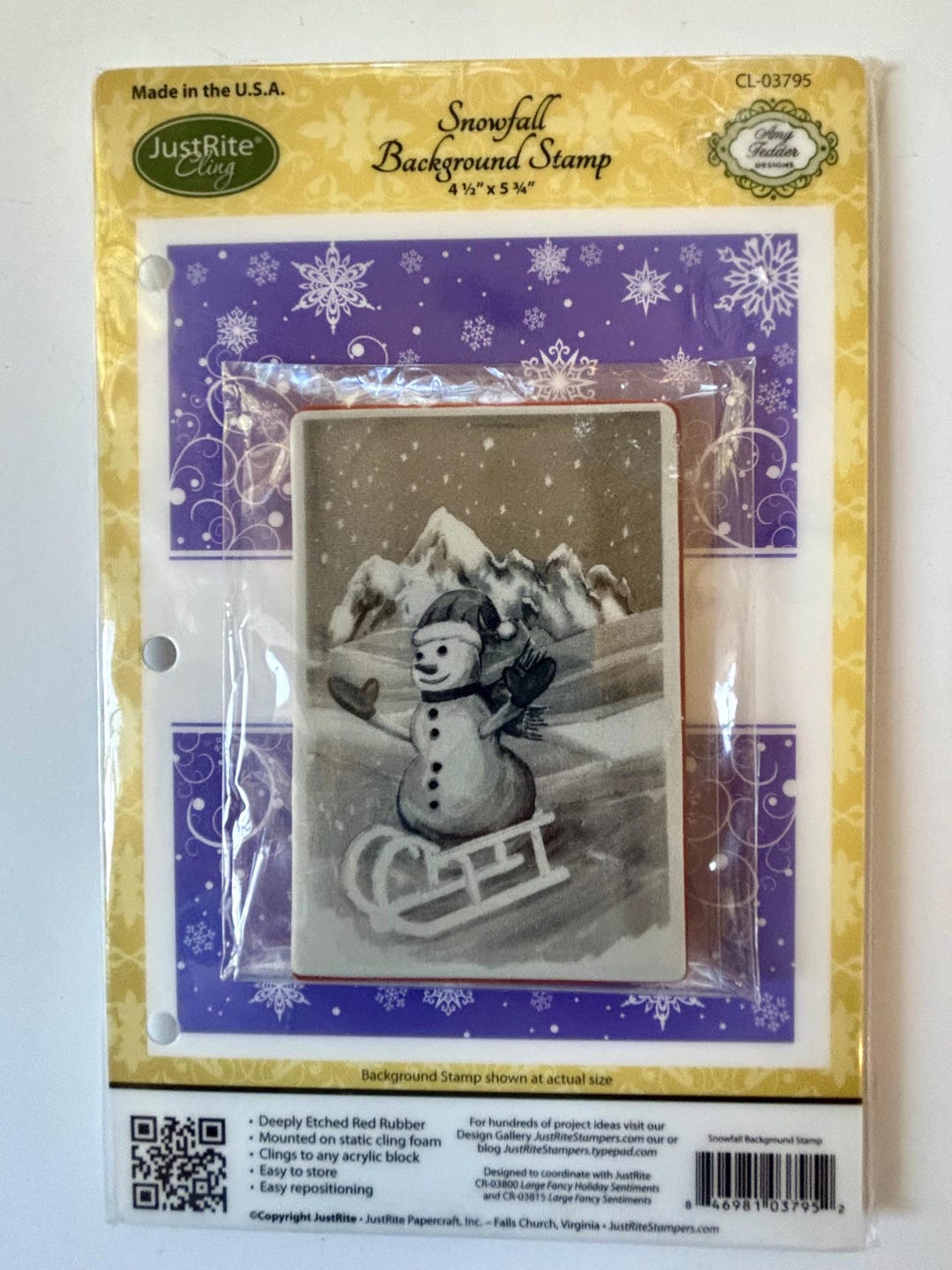 Just Rite Snowflake Background Rubber Stamp Snowman on Sled Rubber ...