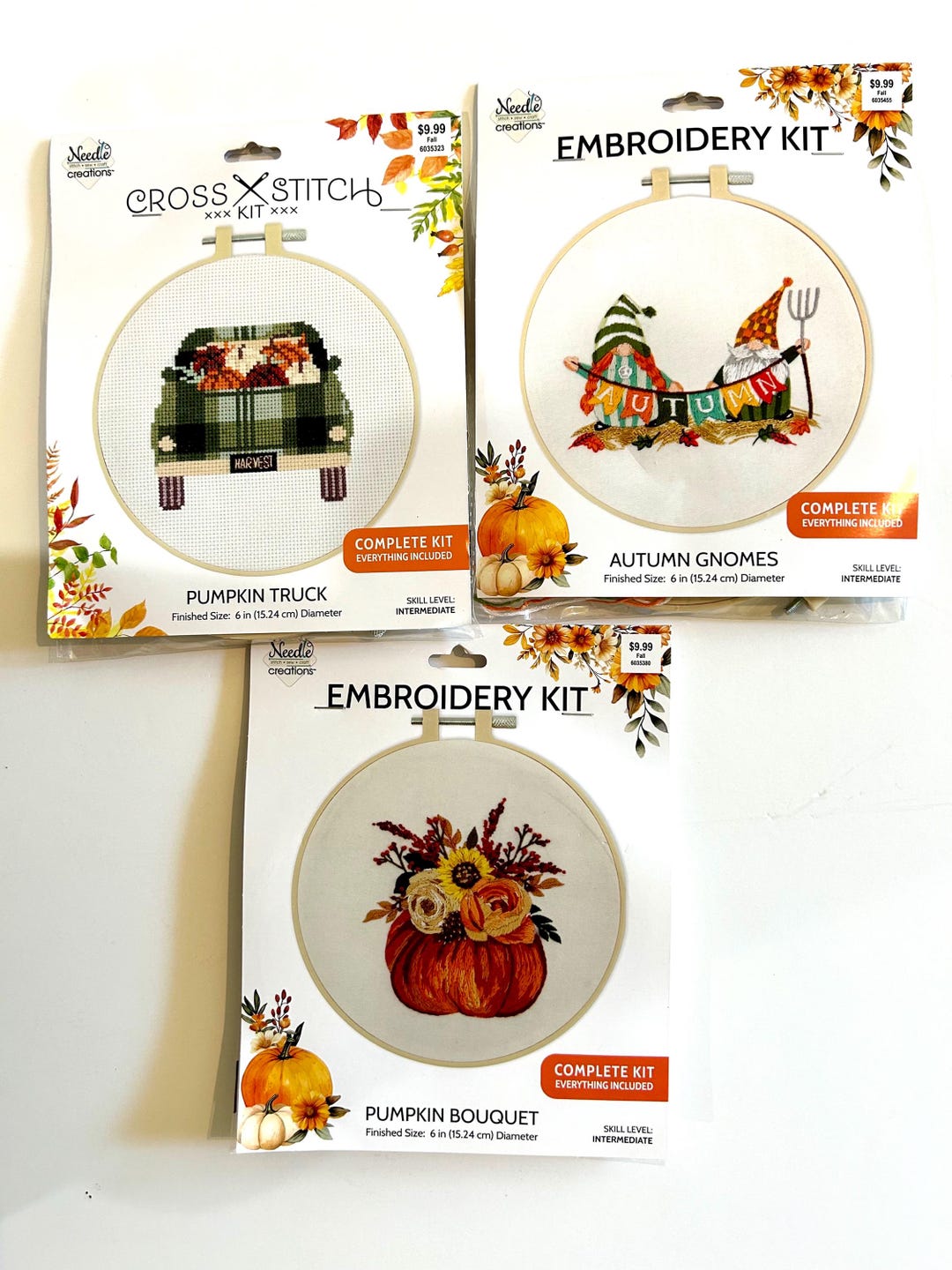 Embroidery and Cross Stitch Autumn Fall Themed Kits Set of 3 Pumpkin ...