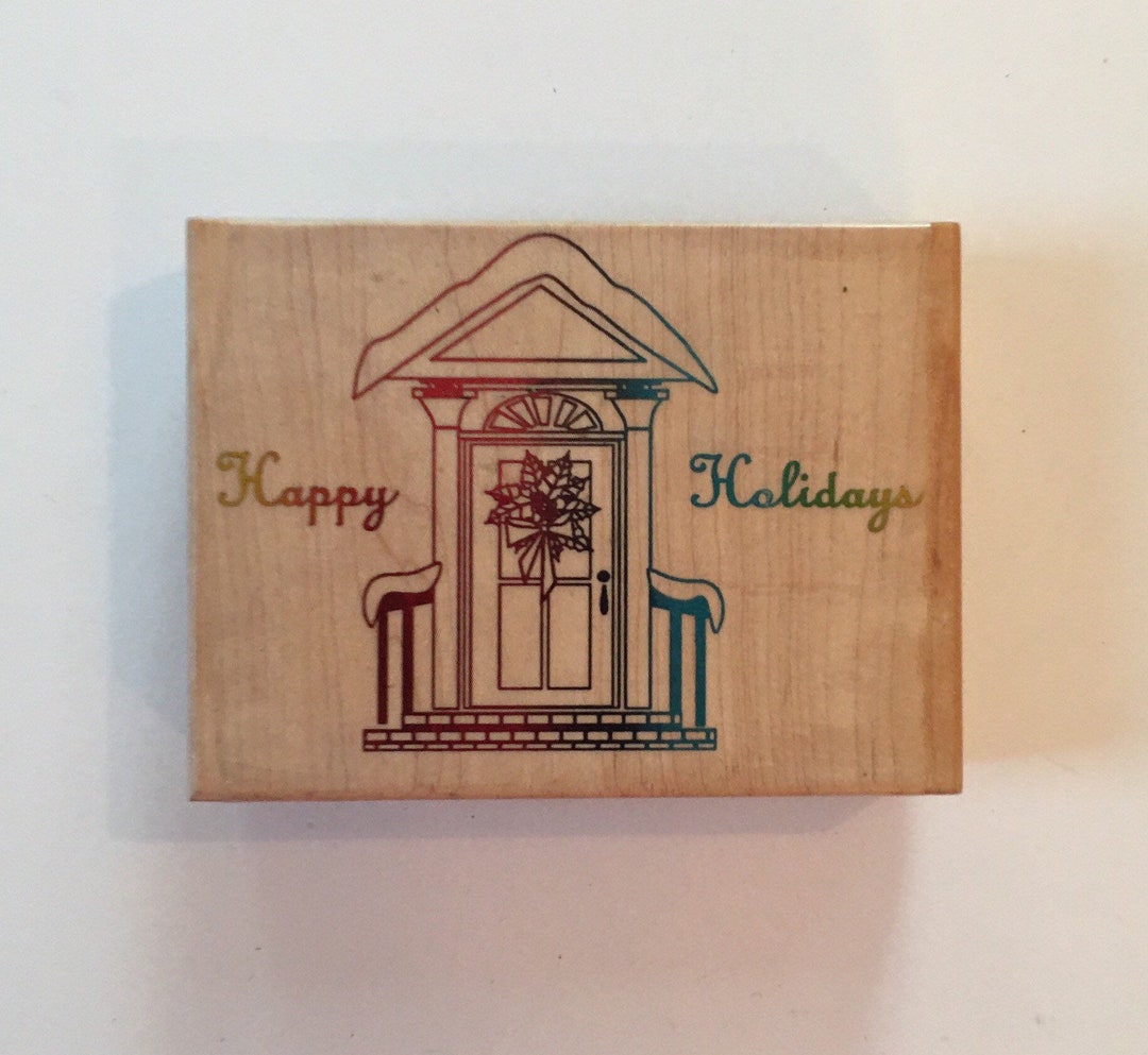 Rubber Stamp Door With Wreath Stamp It Virginia 1990s Happy Holidays ...