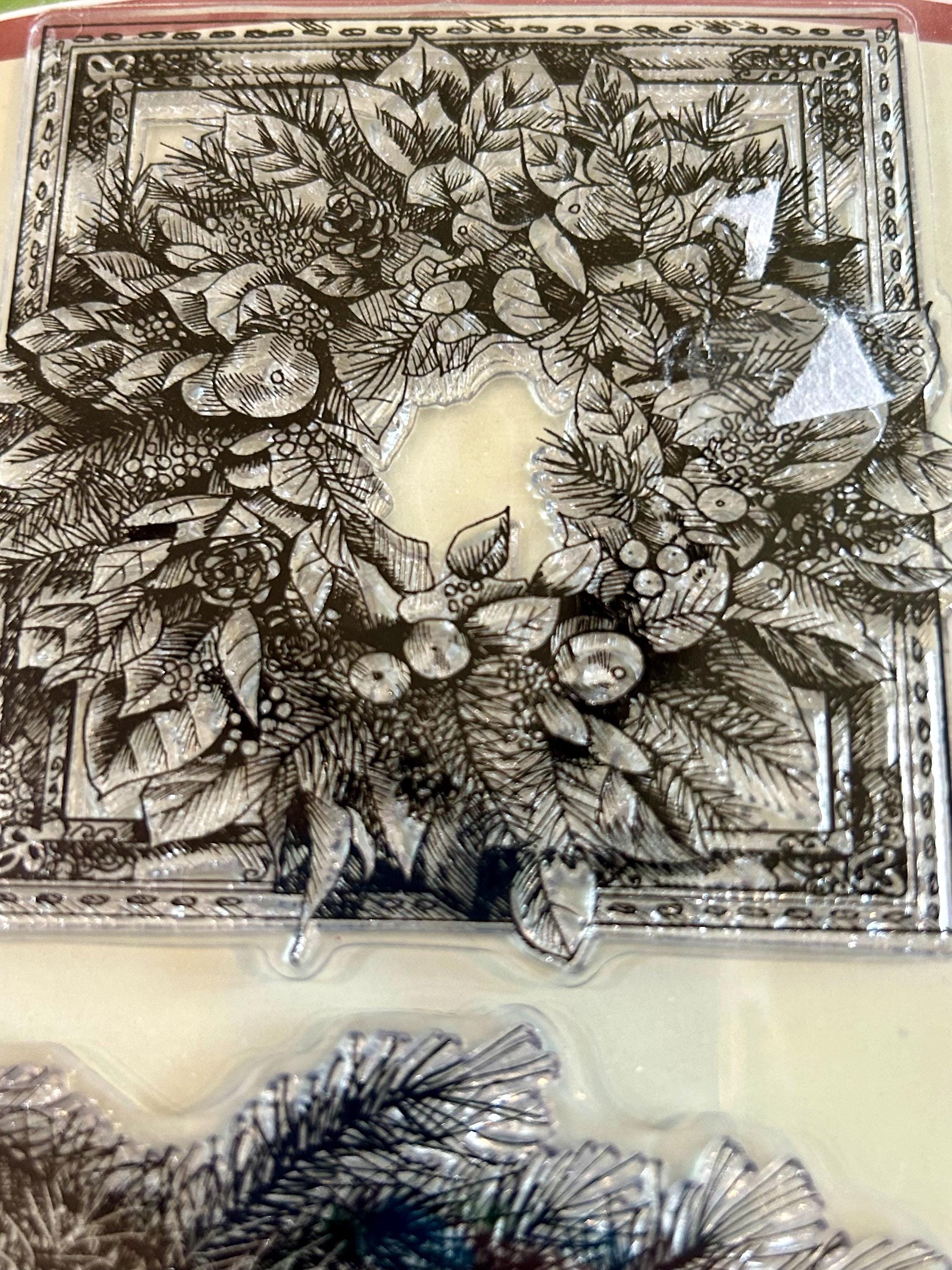 Inkidinkado Evergreen Holiday Clear Stamp Set of 4 Detailed Wreath ...
