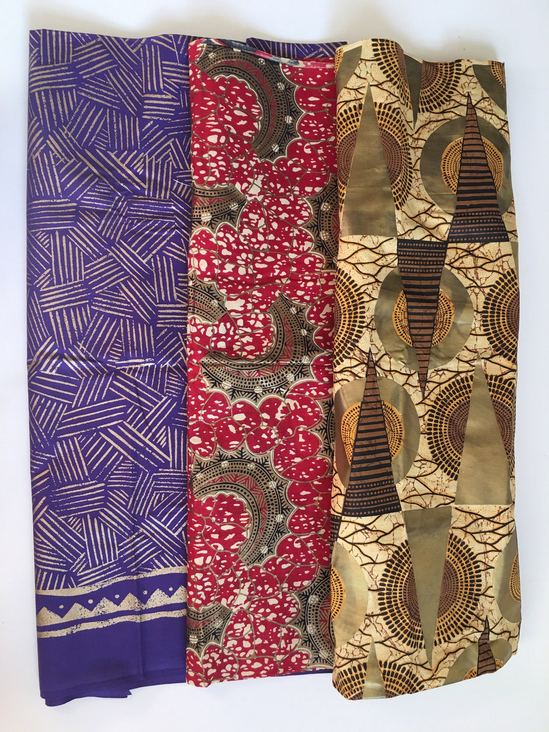 African Themed Print Fabric 3 Patterns All With Gold Kente Like Cotton ...