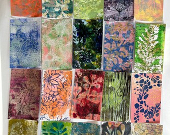 Winter Themed GELLI PRINTS Abstract Index Cards Set of 20 Handprinted ...