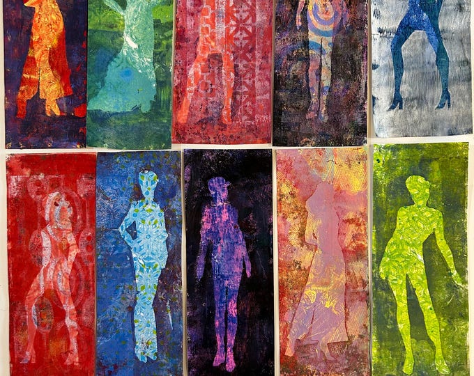 SET of 10 GELLI Prints Female Figures Handmade PAPER Junk Journal Page ...