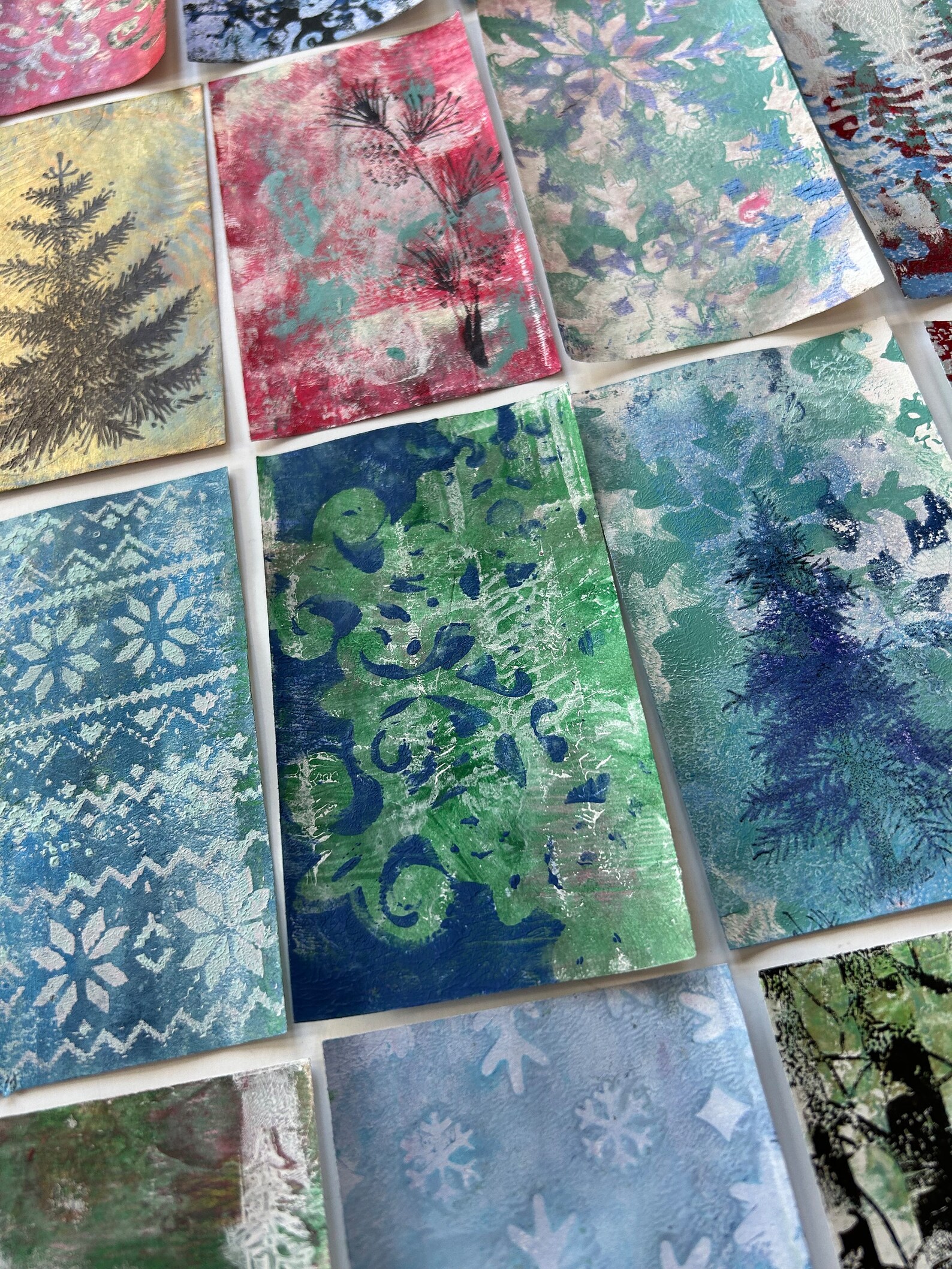 GELLI PRINTS Winter Abstract Index Cards Setof 20 Handprinted UNIQUE ...