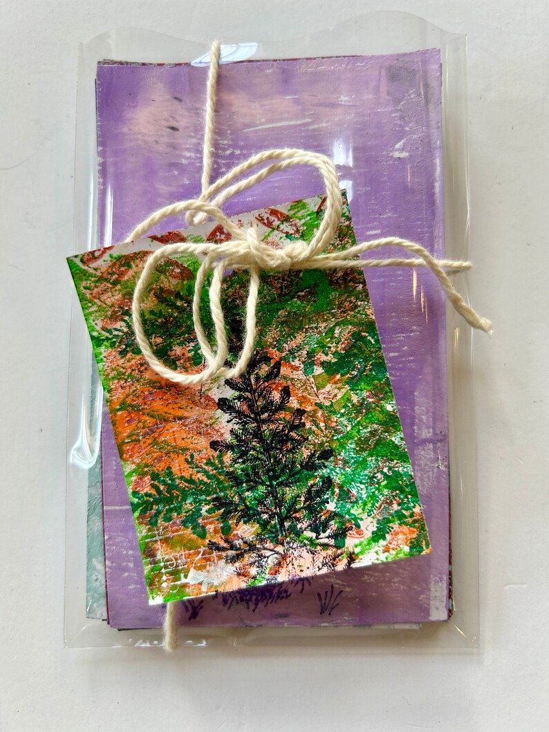 GELLI PRINTS Christmas Index Cards Set of 20 Handprinted UNIQUE Junk ...