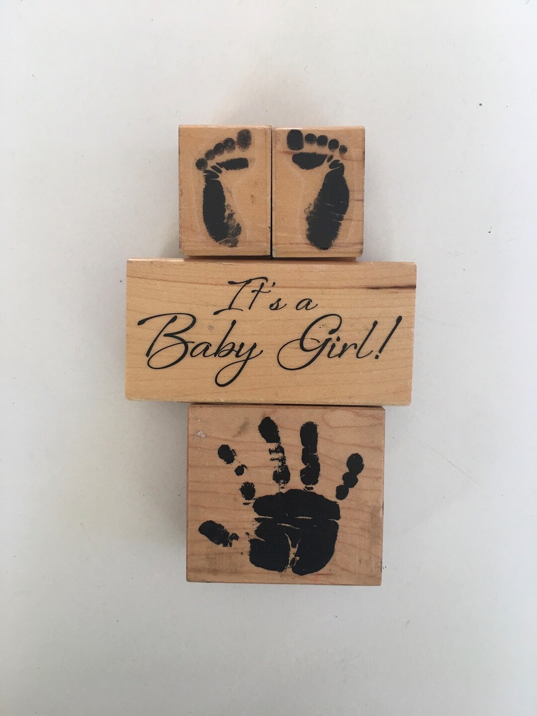 Vintage Baby Themed Rubber Stamps SET of 4 Hand Print Foot Prints It’s ...