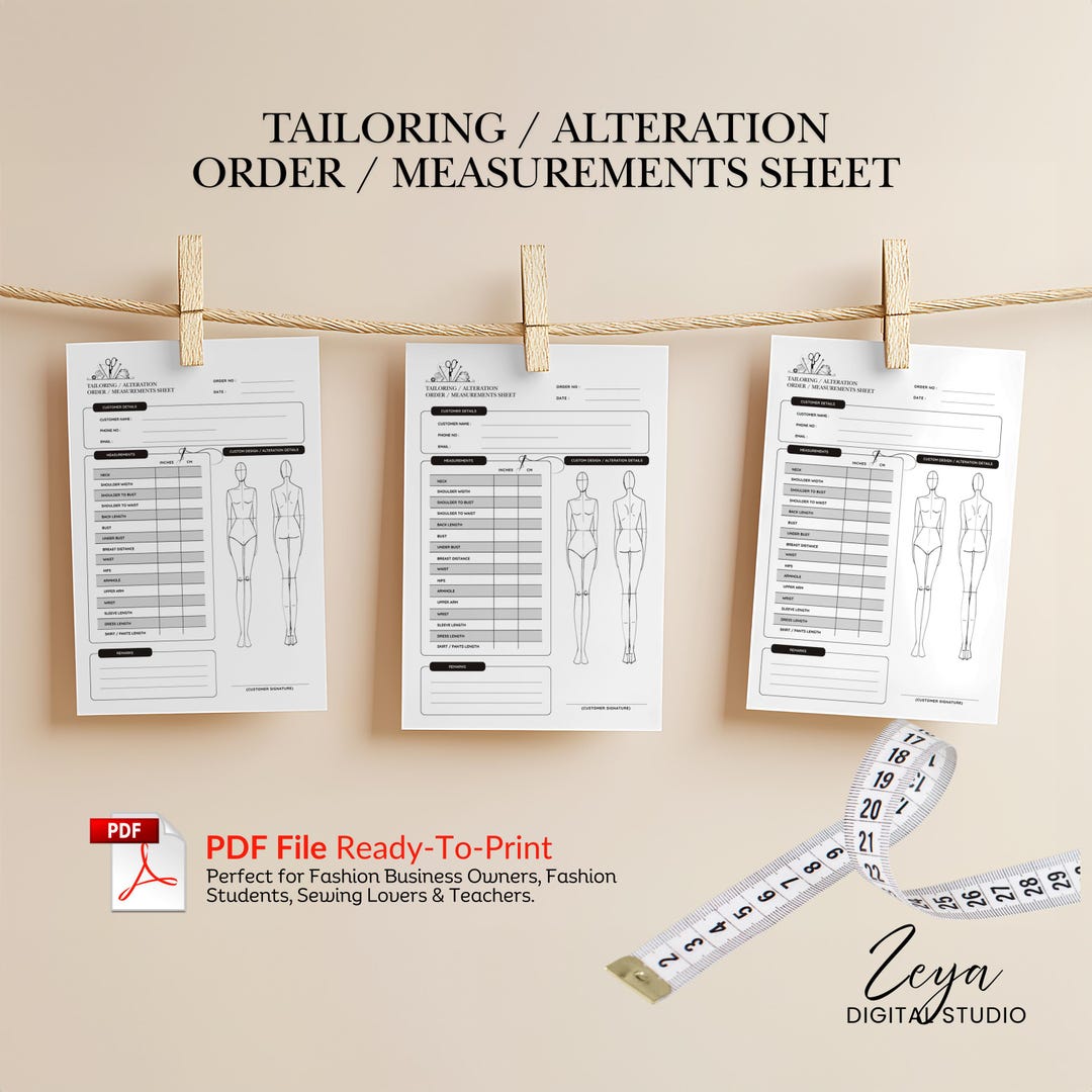Tailor Measurements Sheet, Fashion Students, Body Measurements Sheet ...