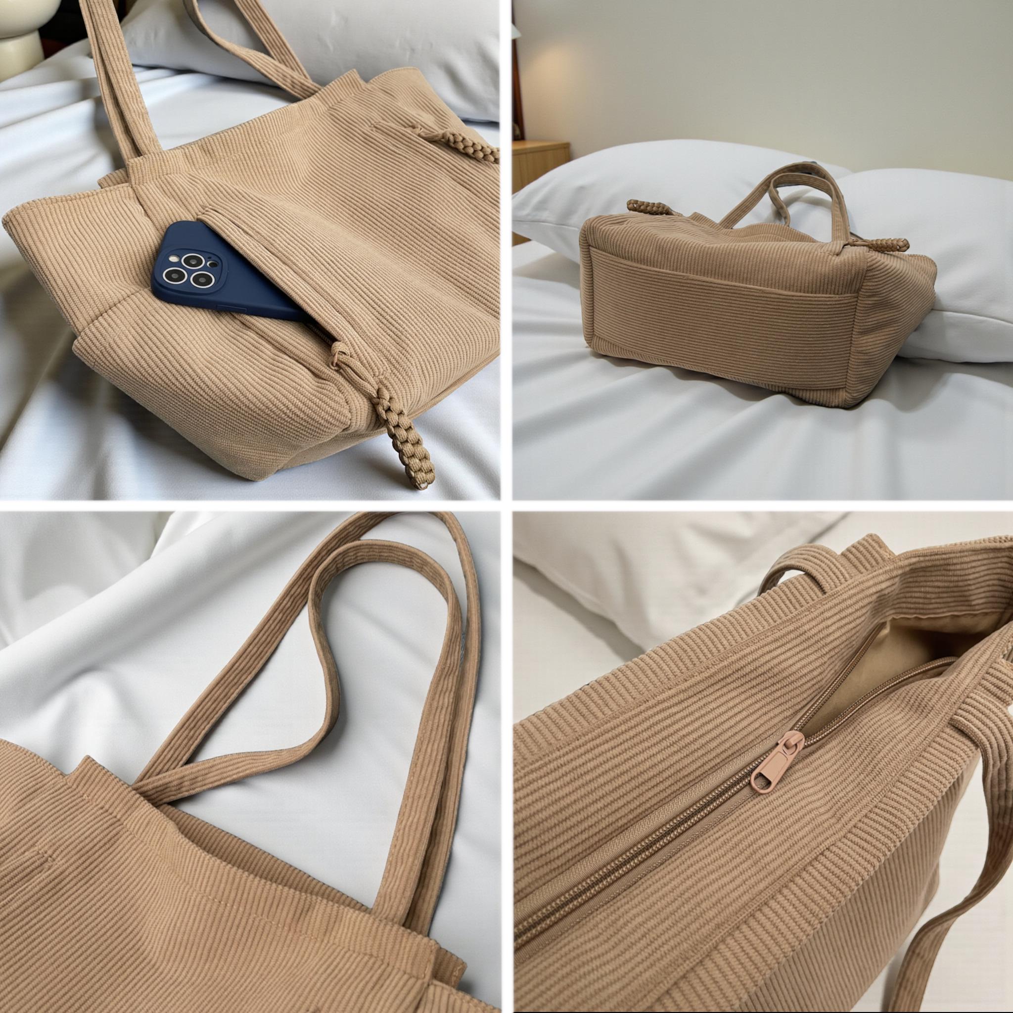 Personalized Embroidered Corduroy Tote Bag - Customized Large Capacity ...