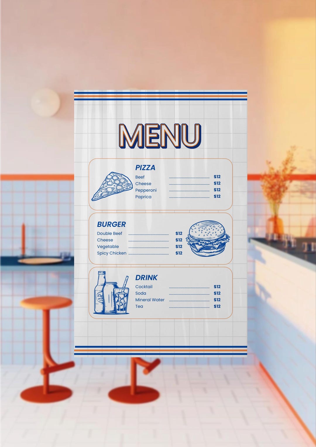 Retro Diner Menu Template - Editable Canva Menu for Cafe, Burger, Pizza ...