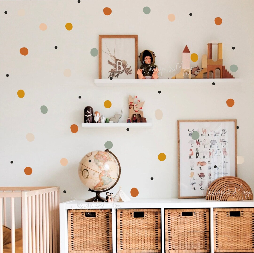 Nursery Decals, Earth Tones Wall Decal, Gray, Teal, Polka Dots, Nursery ...