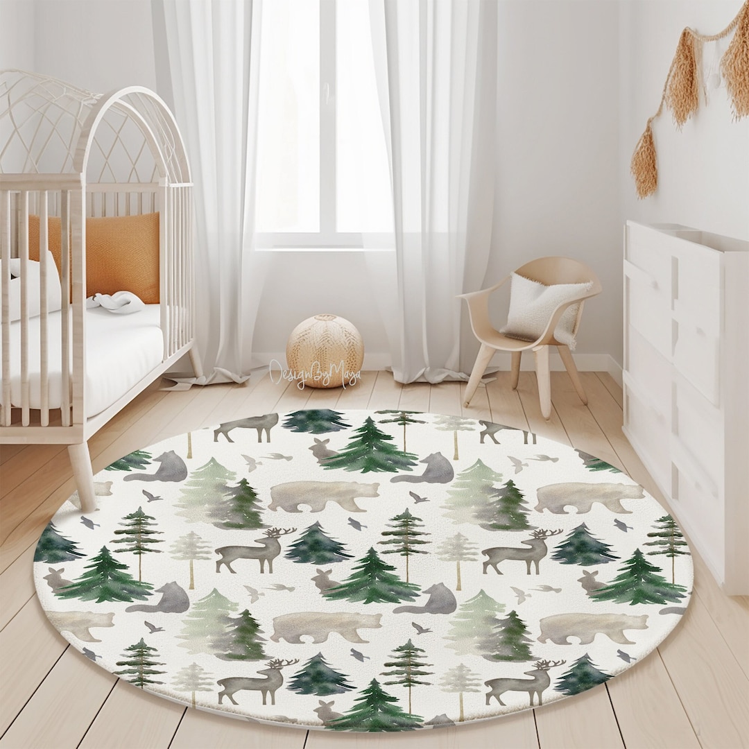Whimsical Forest Round Rug, World Map Round Rug, Play Rug, Play Mat ...