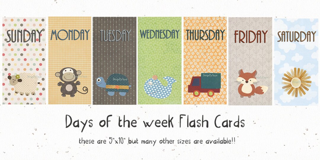 Days of the Week Flash Cards, Alphabet A to Z Animal Card Set Nursery ...