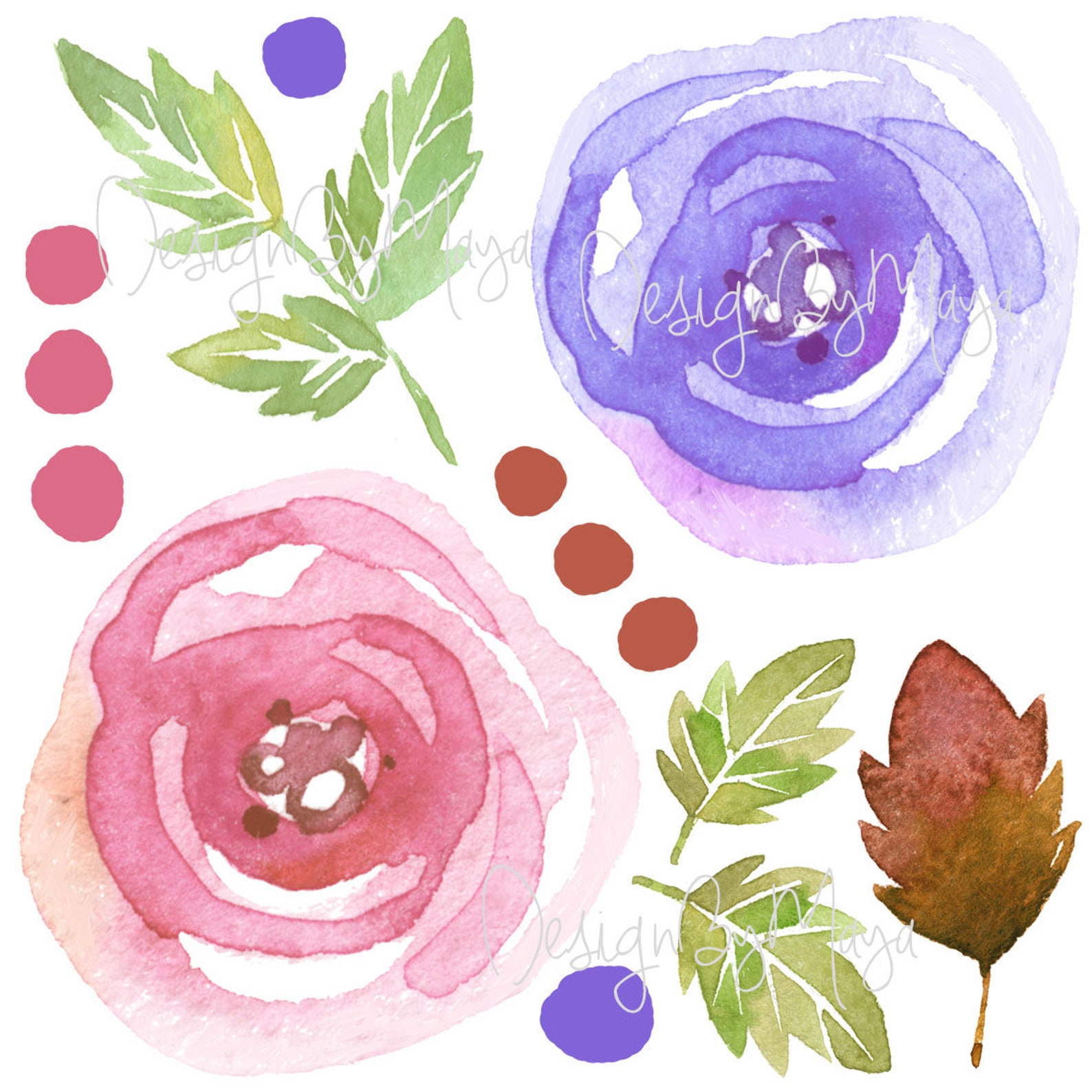 Watercolor Flowers Decals Hand Drawn Ranunculus Roses Hellebore Florals ...