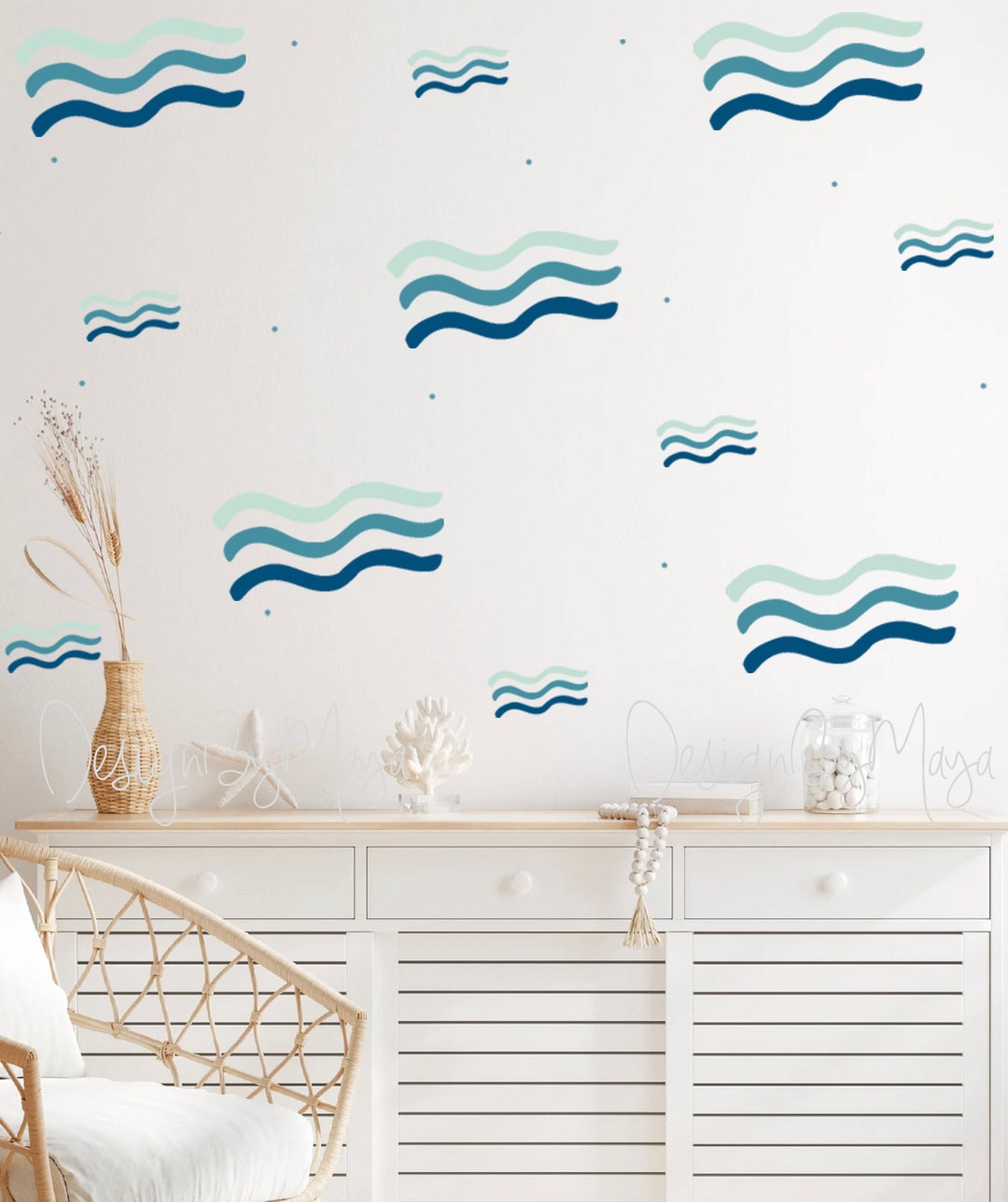 Waves Wall Decals, Design Your Own, Earth Tones Stripes Stickers, Line ...