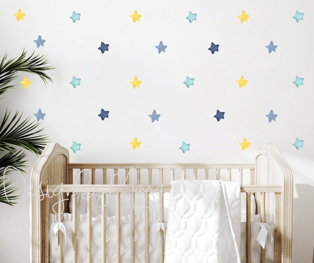 Stars Nursery Fabric Decal Baby Watercolor Stars Nursery Art Watercolor ...