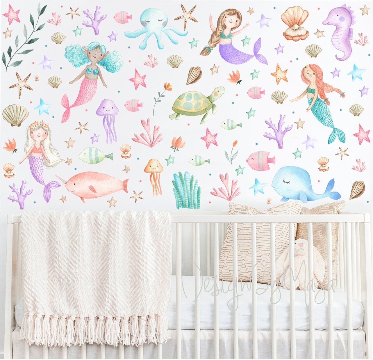 Mermaids and Sea Life Decals, Mermaid Fabric Wall Stickers, Ocean Life ...