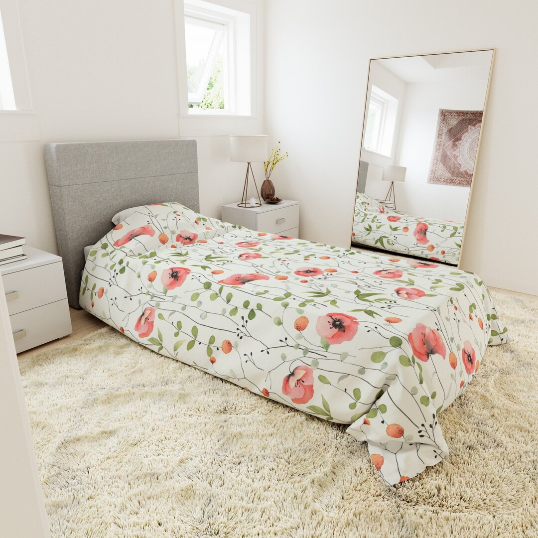 Whimsical Design Duvet, Watercolor Poppies, Nautical Duvet, Dorm ...