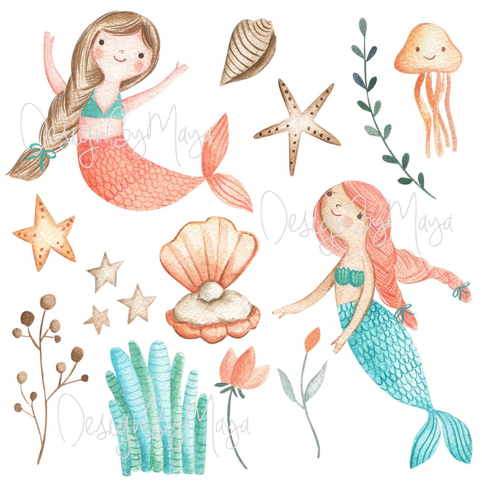 Mermaids and Sea Life Decals, Mermaid Fabric Wall Stickers, Ocean Life ...