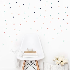 Nursery Decals, Baby Nursery Wall Decal, Teal Navy Coral Polka Dots ...
