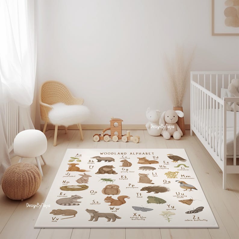Woodland Animals Alphabet Rug: Kids Playroom Decor - Etsy