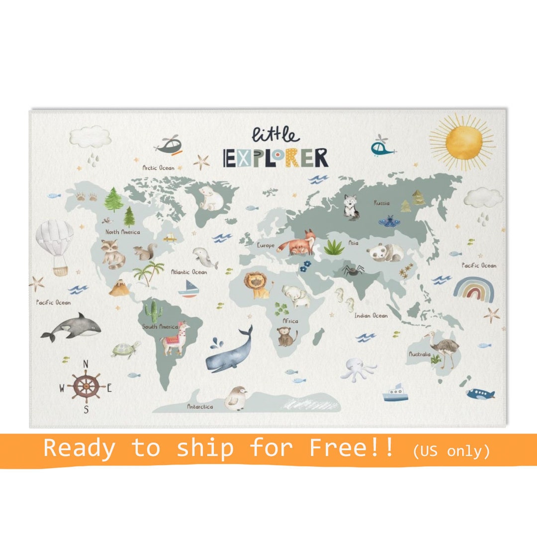 World Map Rug, Play Rug, Play Mat, Nursery Rug, Kids Rug, Kids Room Rug ...