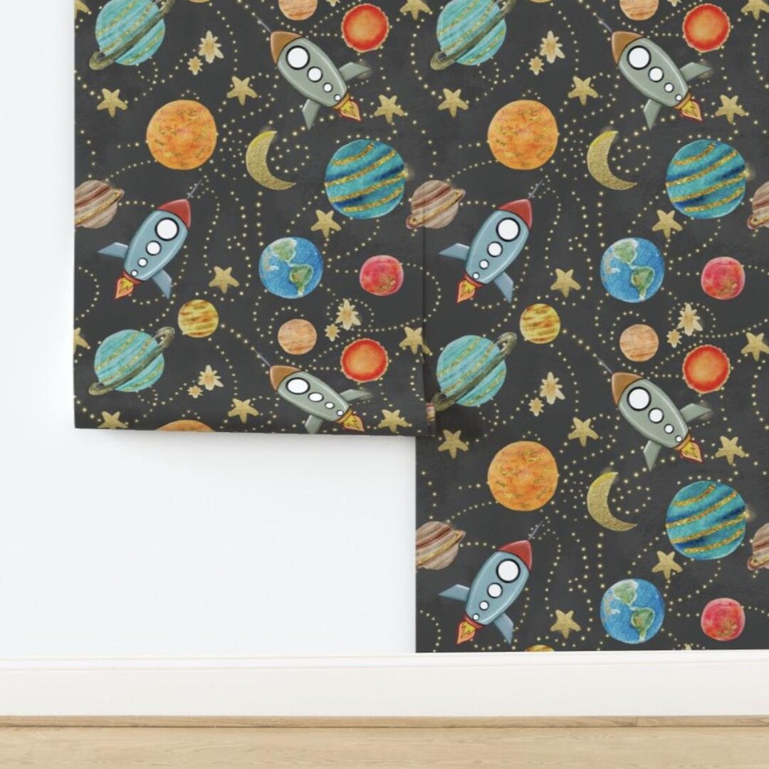 Rocketship Wallpaper: Peel and Stick Space Mural - Etsy