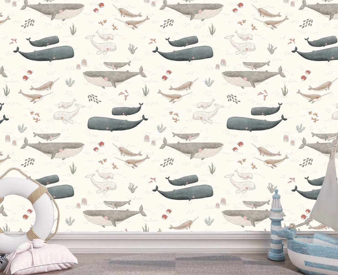 Under the Sea Animals Wallpaper, Sea Life Boho Style, Vintage Nursery ...