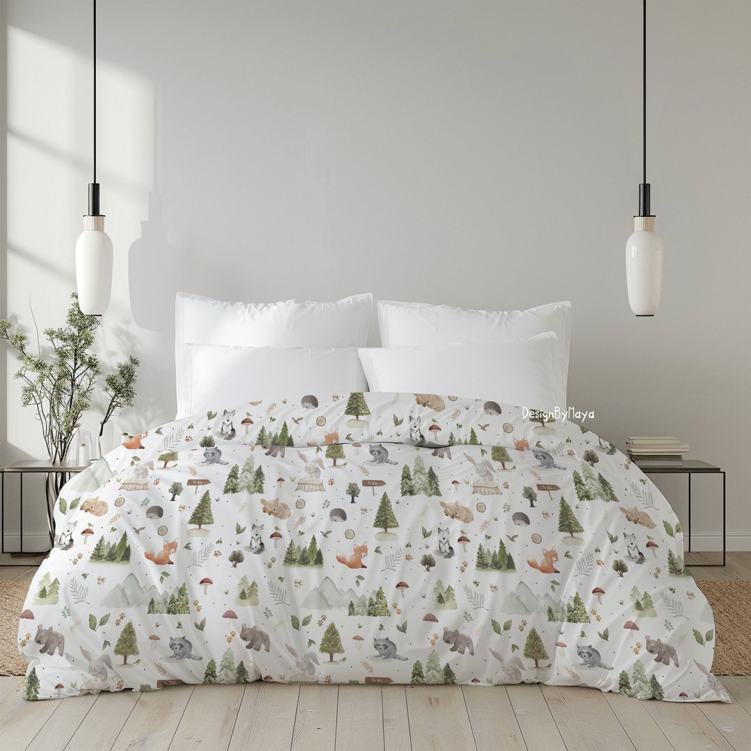 Whimsical Forest Duvet, Woodland Theme Bedding, Africa Duvet, Pine ...