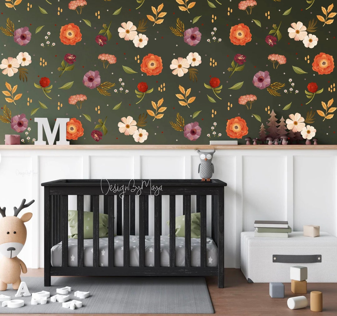 Boho Floral Wall Decals: Earth Tones, Green Leaves, Botanical Nursery ...