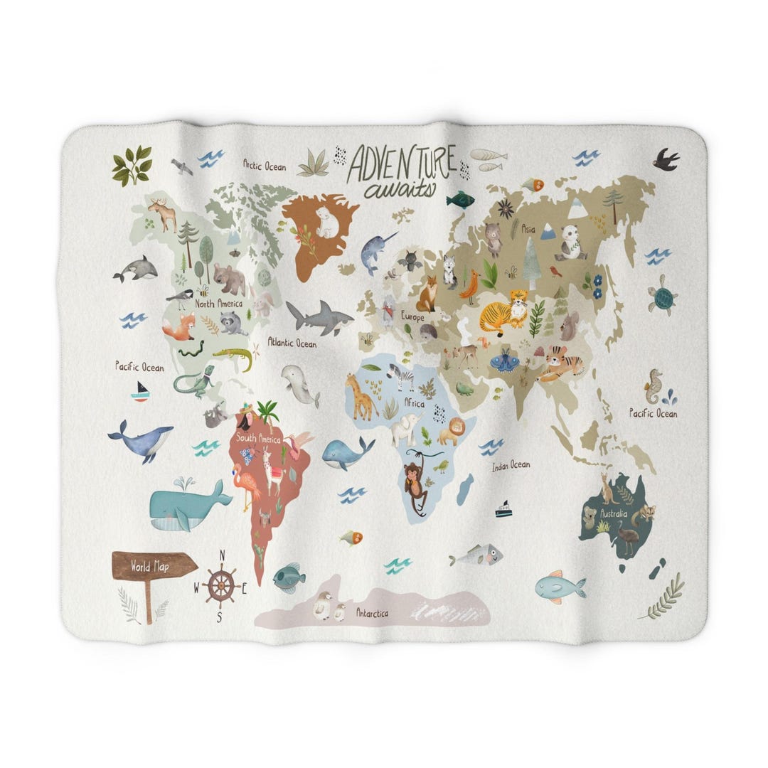 World Map Baby Blanket: Animals, Planet Earth Minky or Sherpa - Etsy