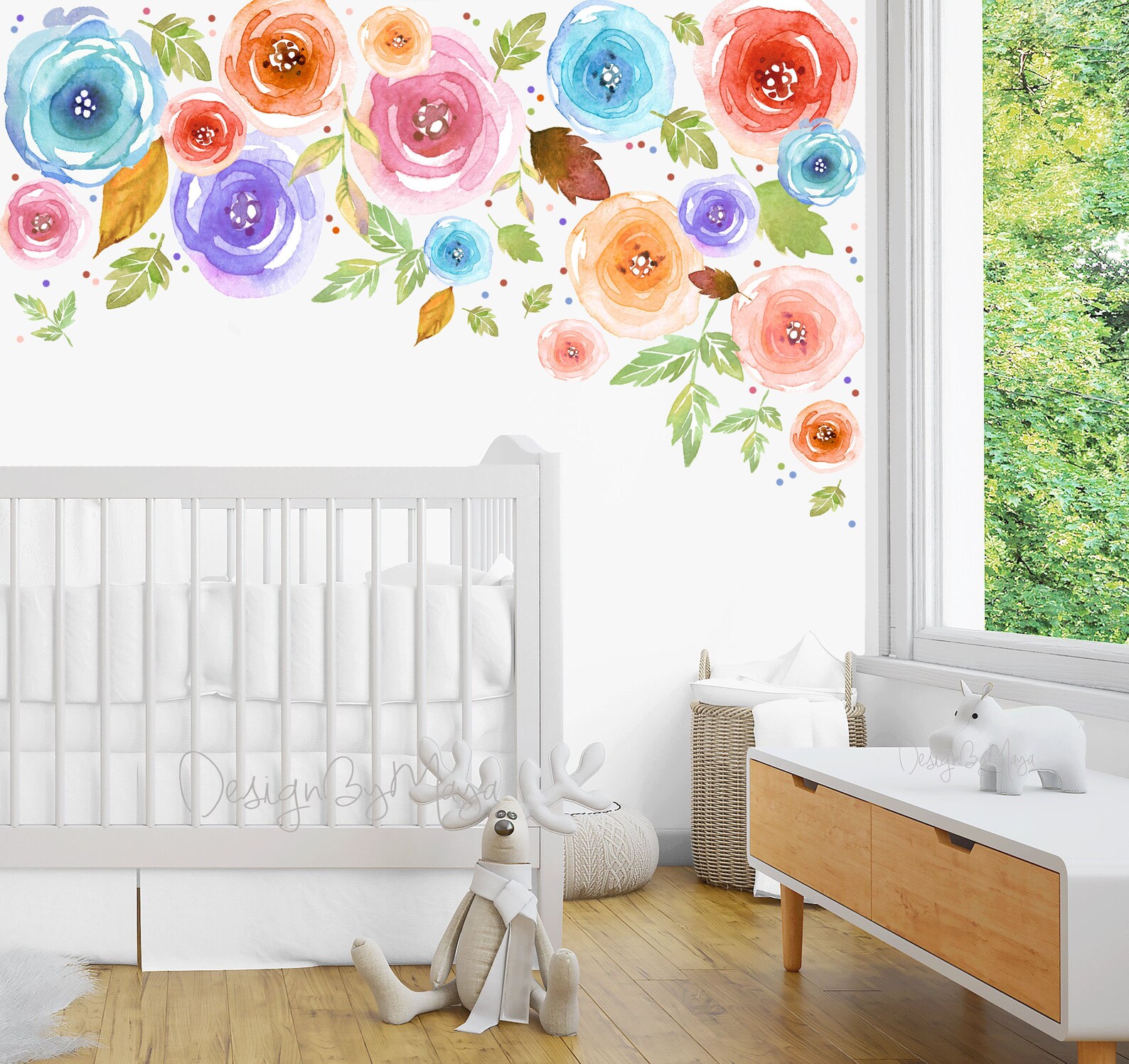 Watercolor Flowers Decals Hand Drawn Ranunculus Roses Hellebore Florals ...