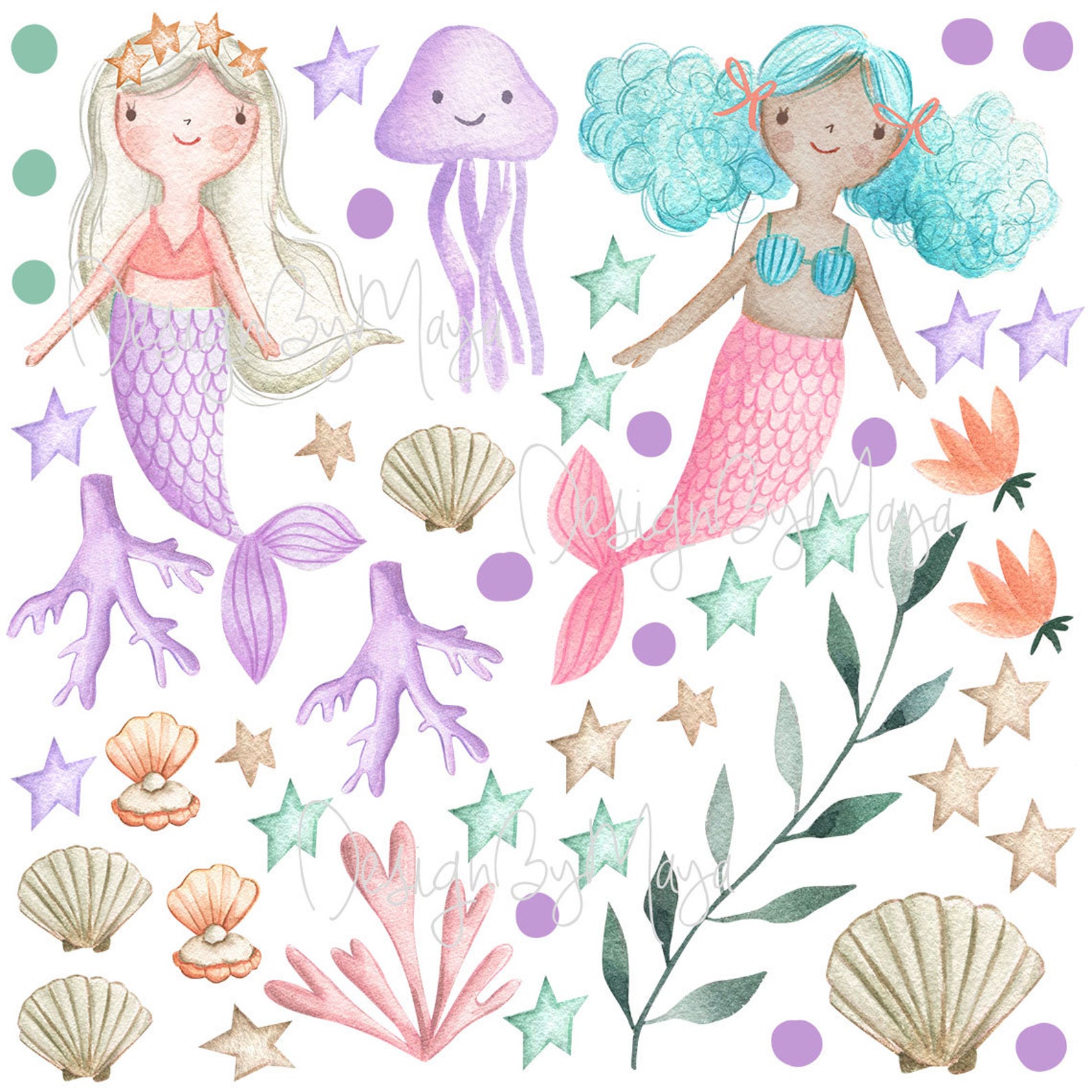 Mermaids and Sea Life Decals Mermaid Fabric Wall Stickers - Etsy