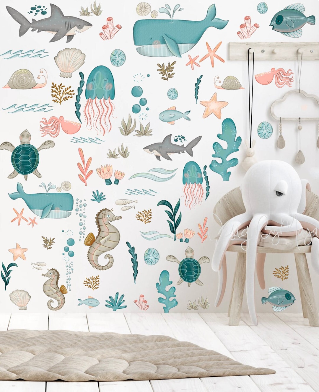 Nautical Wall Decals, Ocean Decals, Whale, Sea Life Wall Decals, Under ...