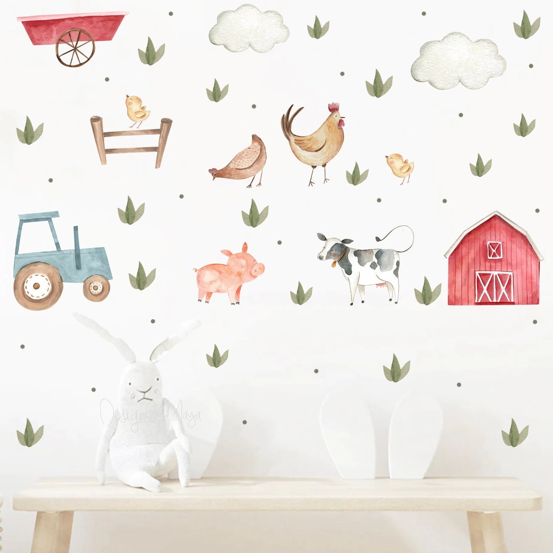 Watercolor Farm Animals Wall Decals: Nursery Art - Etsy